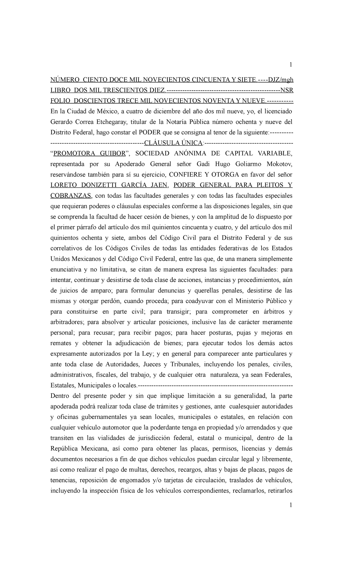 P y c para recoger vehículos - NÚMERO CIENTO DOCE MIL NOVECIENTOS ...