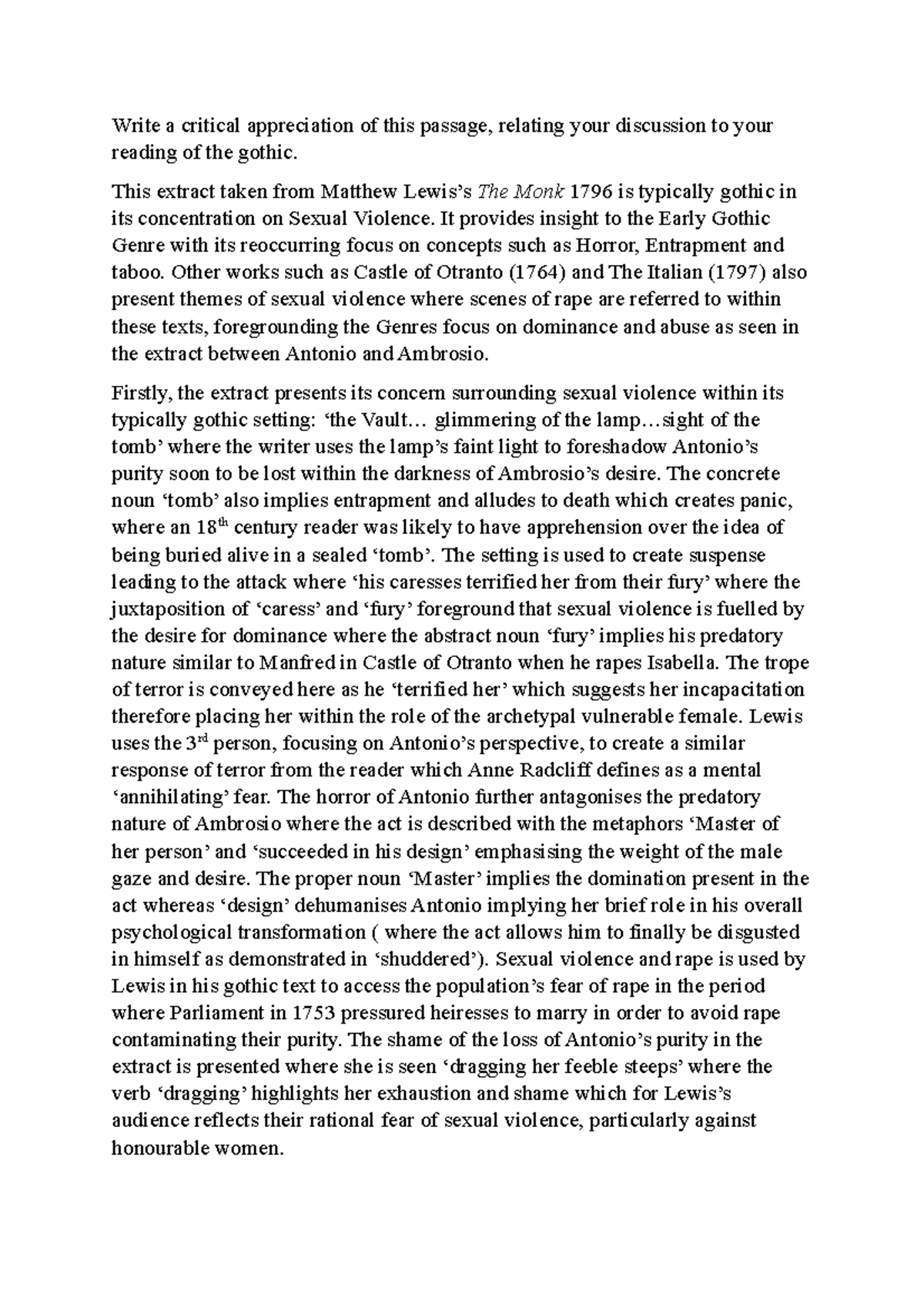 Dracula- critical appreciation - Write a critical appreciation of this ...