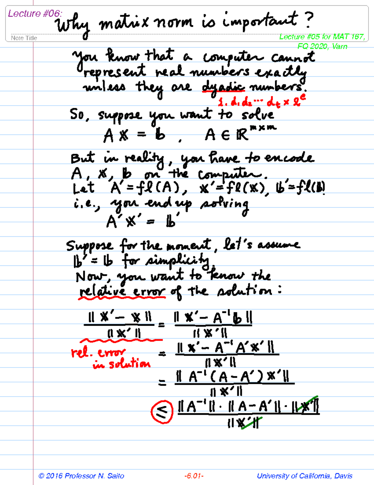 Lecture 05 - UC Davis linear algebra - MATH 110 - Studocu