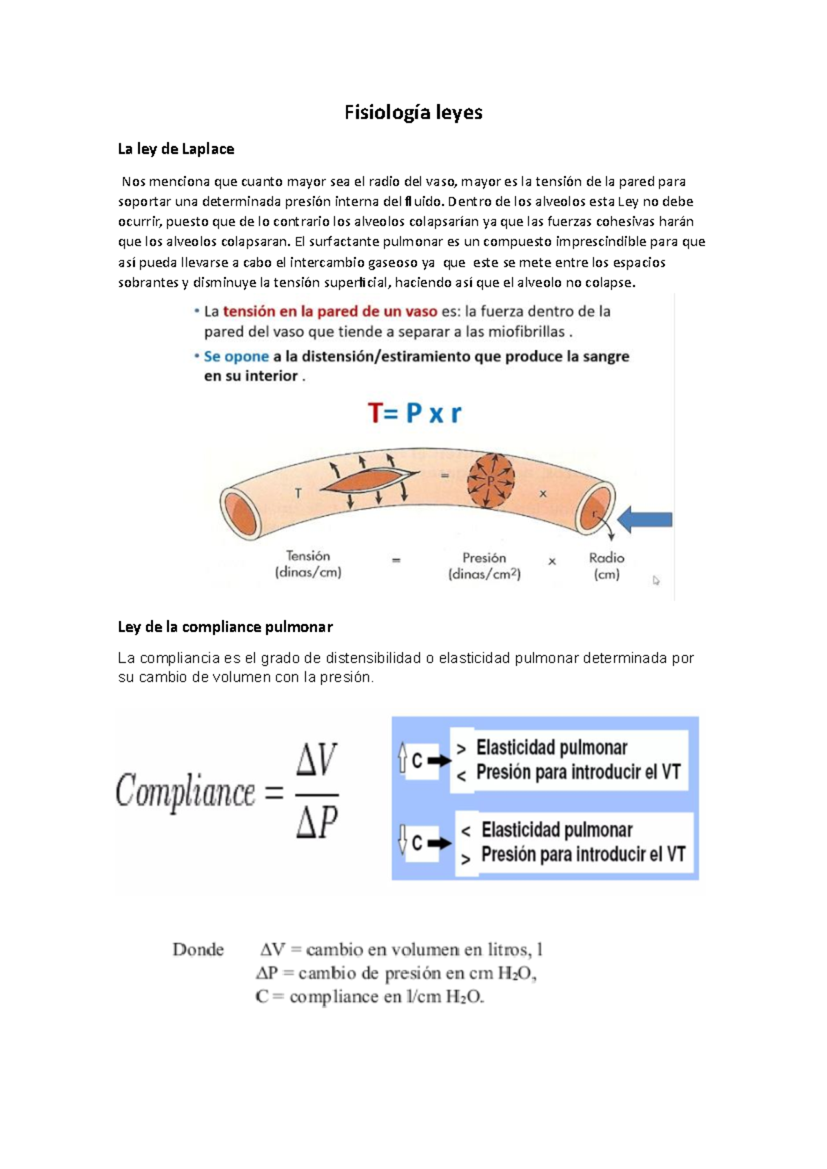 Fisiología leyes - .... - Fisiología leyes La ley de Laplace Nos menciona que cuanto mayor sea ...