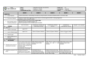 DLL SCIENCE 10 WEEK 2 - GRADE DAILY LESSON LOG School BINAGBAG NATIONAL ...