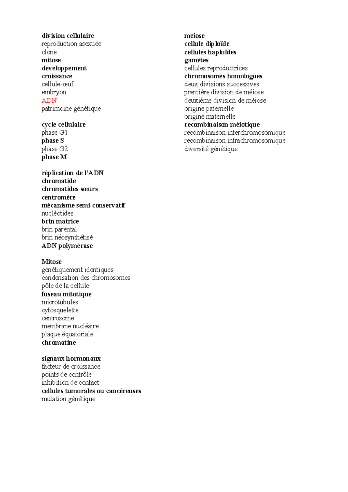 Fiche vocabulaire L1 CM5 - division cellulaire reproduction asexuée ...