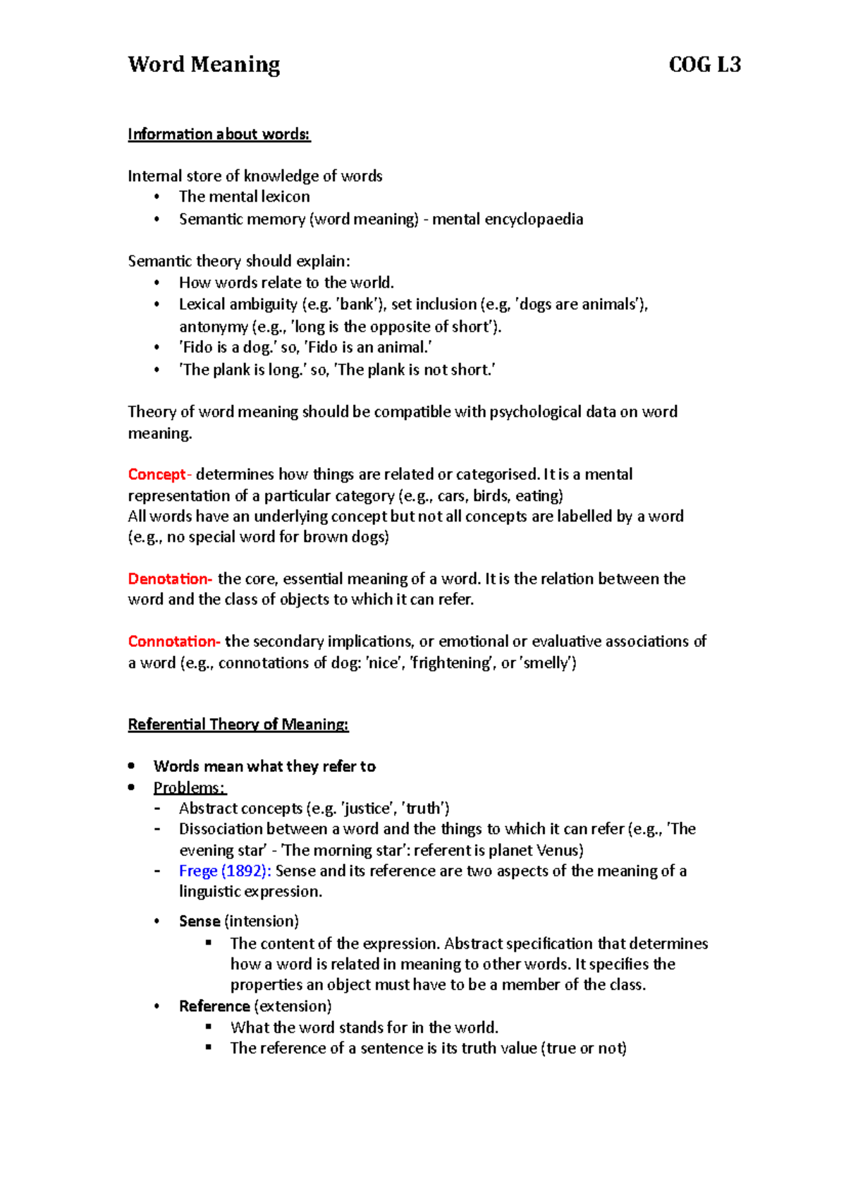 COG Language Lecture 3 - Information about words: Internal store of ...