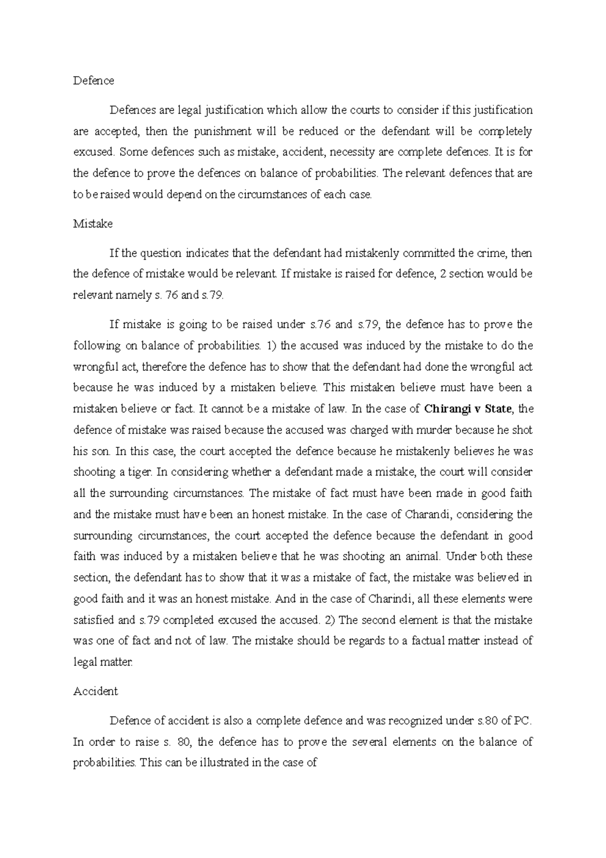 Defence (summary) - Defence Defences are legal justification which ...