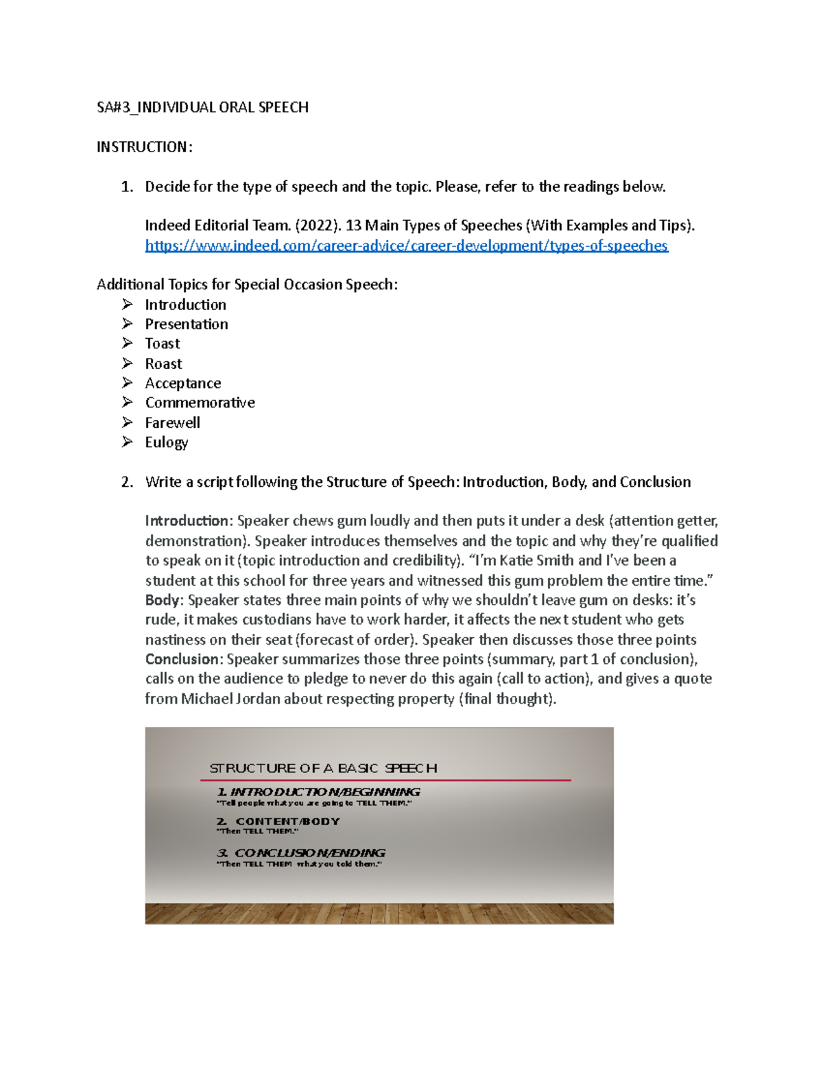 SA#3 Individual ORAL Speech - SA#3_INDIVIDUAL ORAL SPEECH INSTRUCTION ...