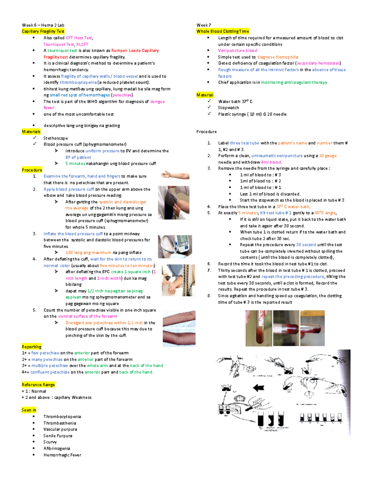 Hema2Lab-Week6-7 - HEMA 2 LAB - Week 6 – Hema 2 Lab Capillary Fragility ...