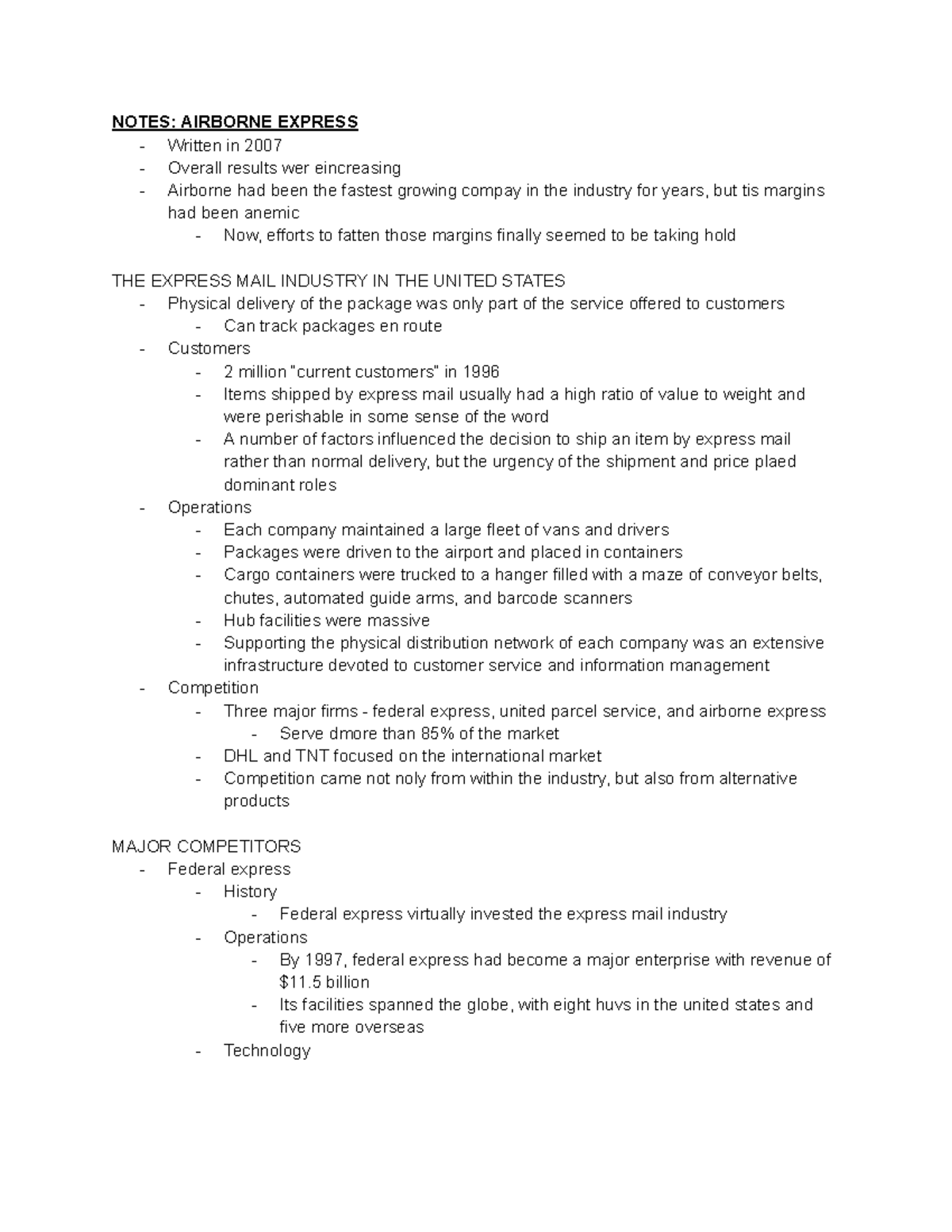 Notes Airborne Express - NOTES: AIRBORNE EXPRESS Written in 2007 ...