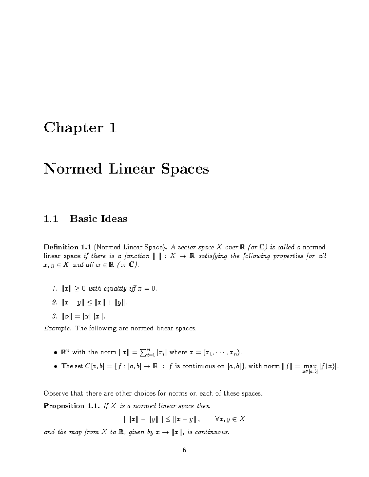 Lecture Notes 4 Chapter 1 Normed Linear Spaces 1 Basic Ideas Definition 1 Normed Linear Space