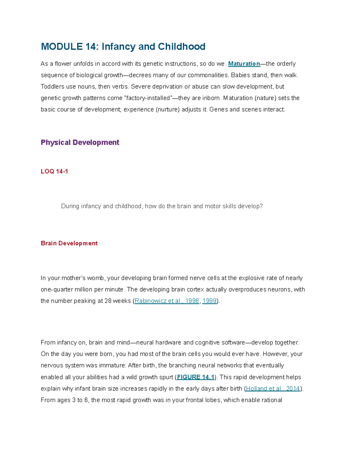 Module 14 Infancy and Childhood - MODULE 14: Infancy and Childhood As a ...