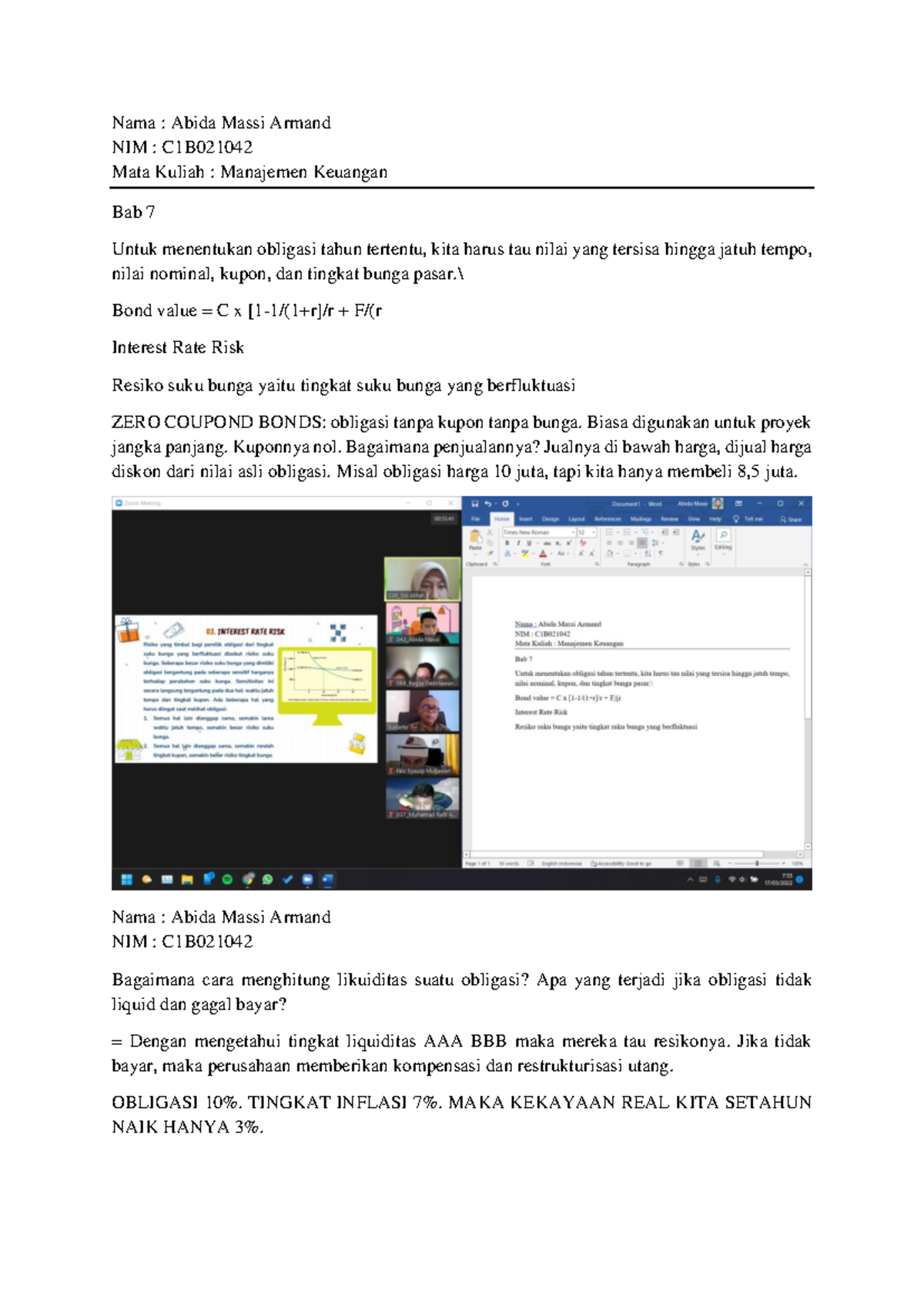 Catatan Kuliah Mingguan - Nama : Abida Massi Armand NIM : C1B Mata Kuliah : Manajemen Keuangan ...