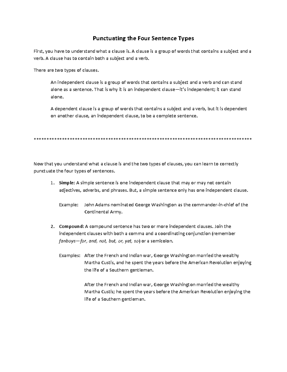 Punctuating the Four Sentence Types - A clause is a group of words that ...