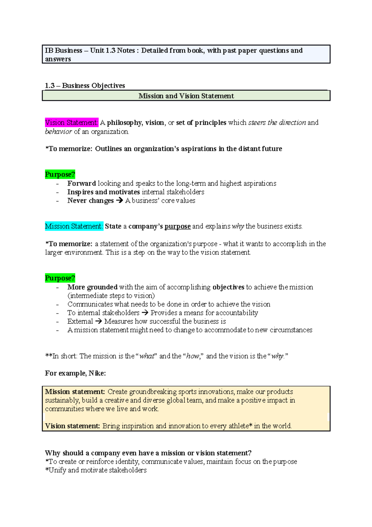 IB Business Unit Notes- 1.3 till CSR - IB Business – Unit 1 Notes ...