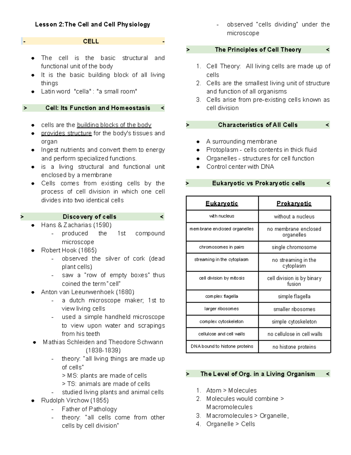 Lesson 2 The Cell and Cell Physiology - is a living structural and ...