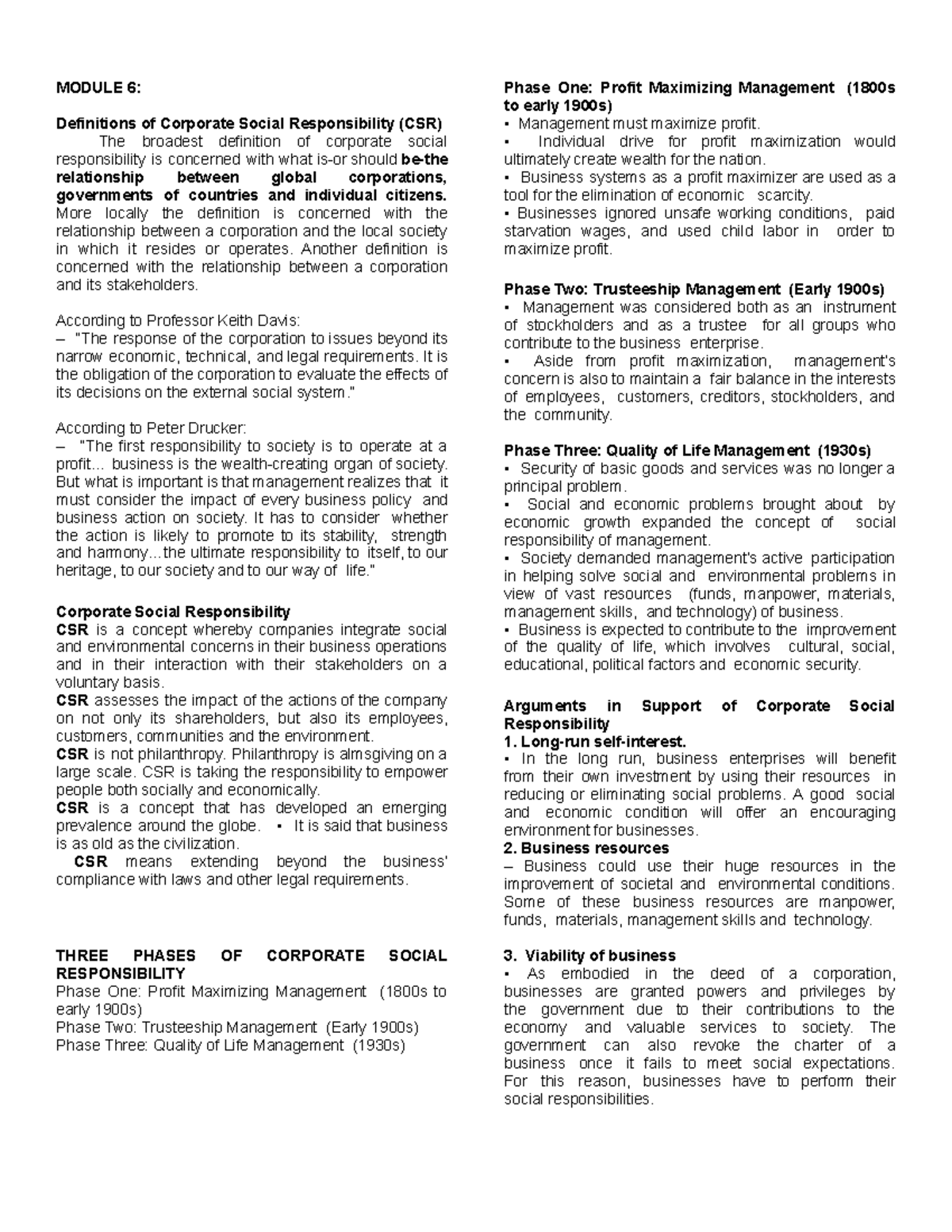 Ethics-Module-6 - short summary - MODULE 6: Definitions of Corporate ...