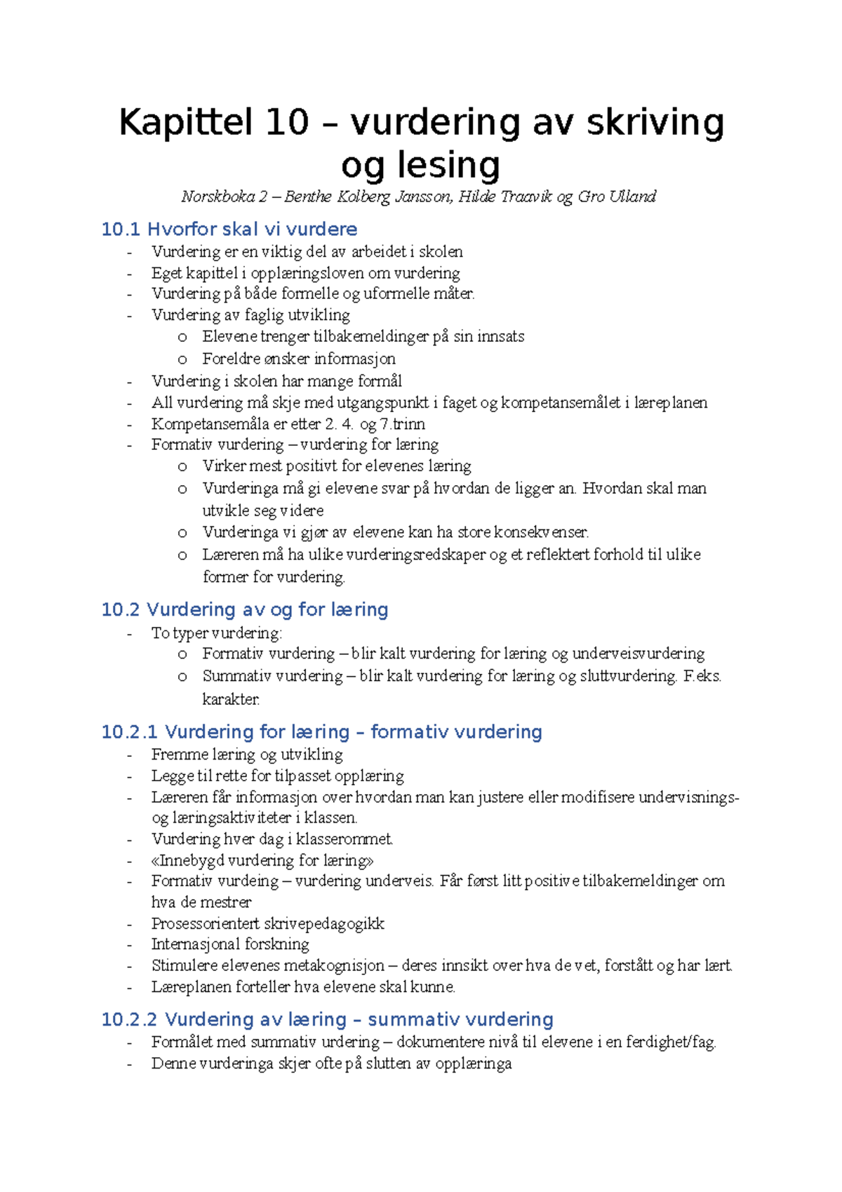 Kap 10 Vurdering av skriving og lesing - Kapittel 10 – vurdering av skriving og lesing Norskboka ...
