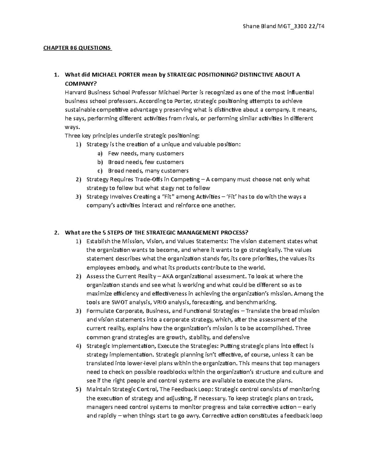 Ch 6 Questions - CHAPTER 06 QUESTIONS What did MICHAEL PORTER mean by ...