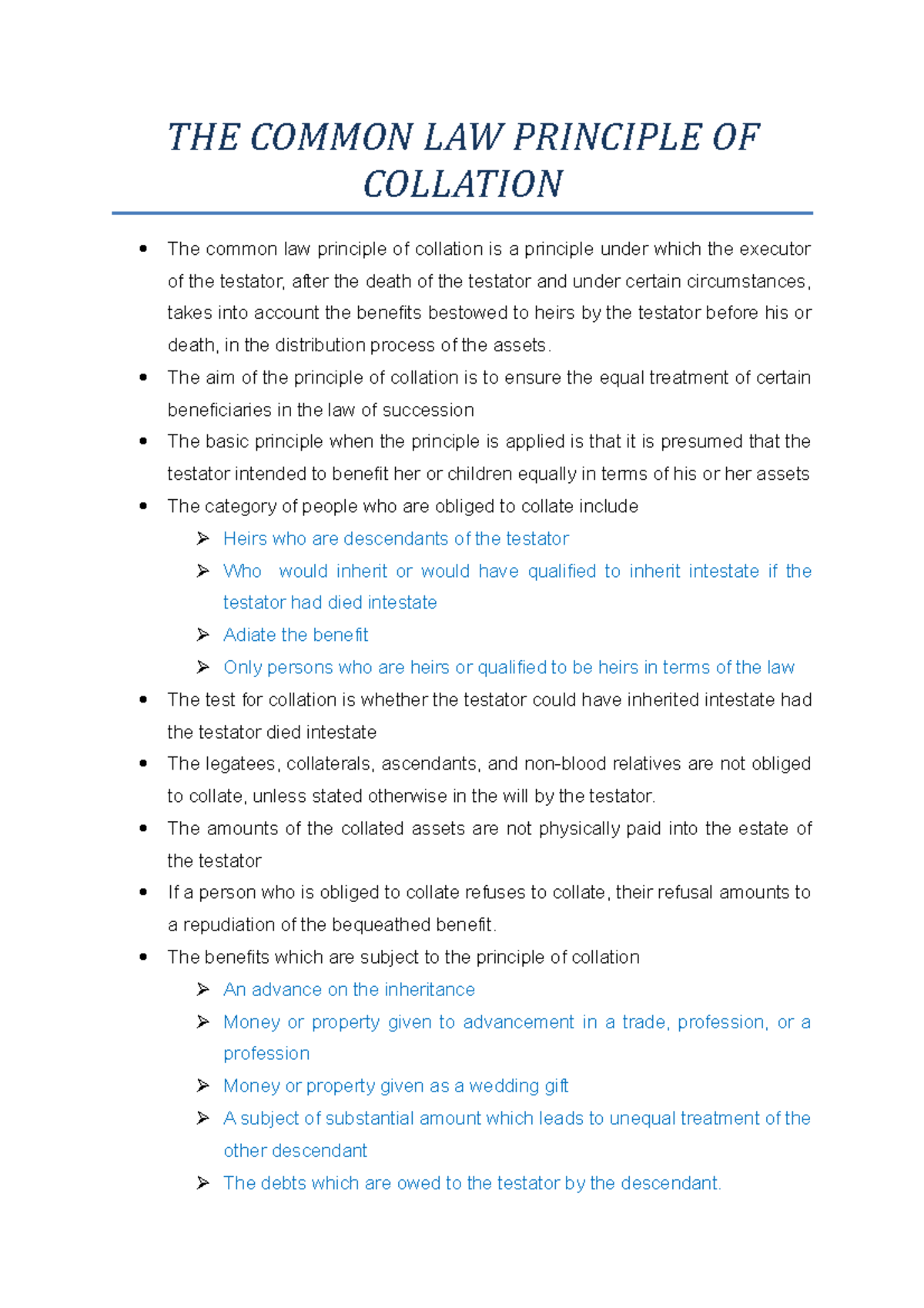 THE Common LAW Principle OF Collation - THE COMMON LAW PRINCIPLE OF ...