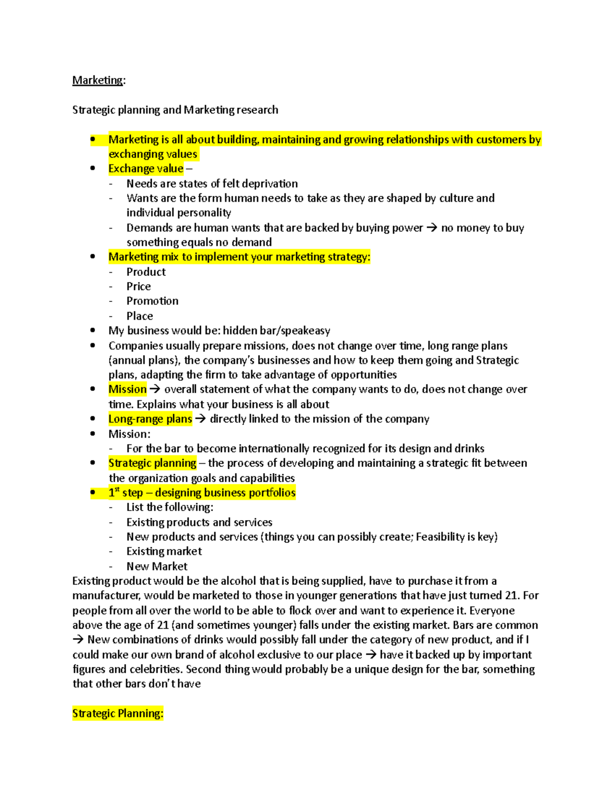 Intro to Marketing Lecture Notes - Marketing: Strategic planning and ...