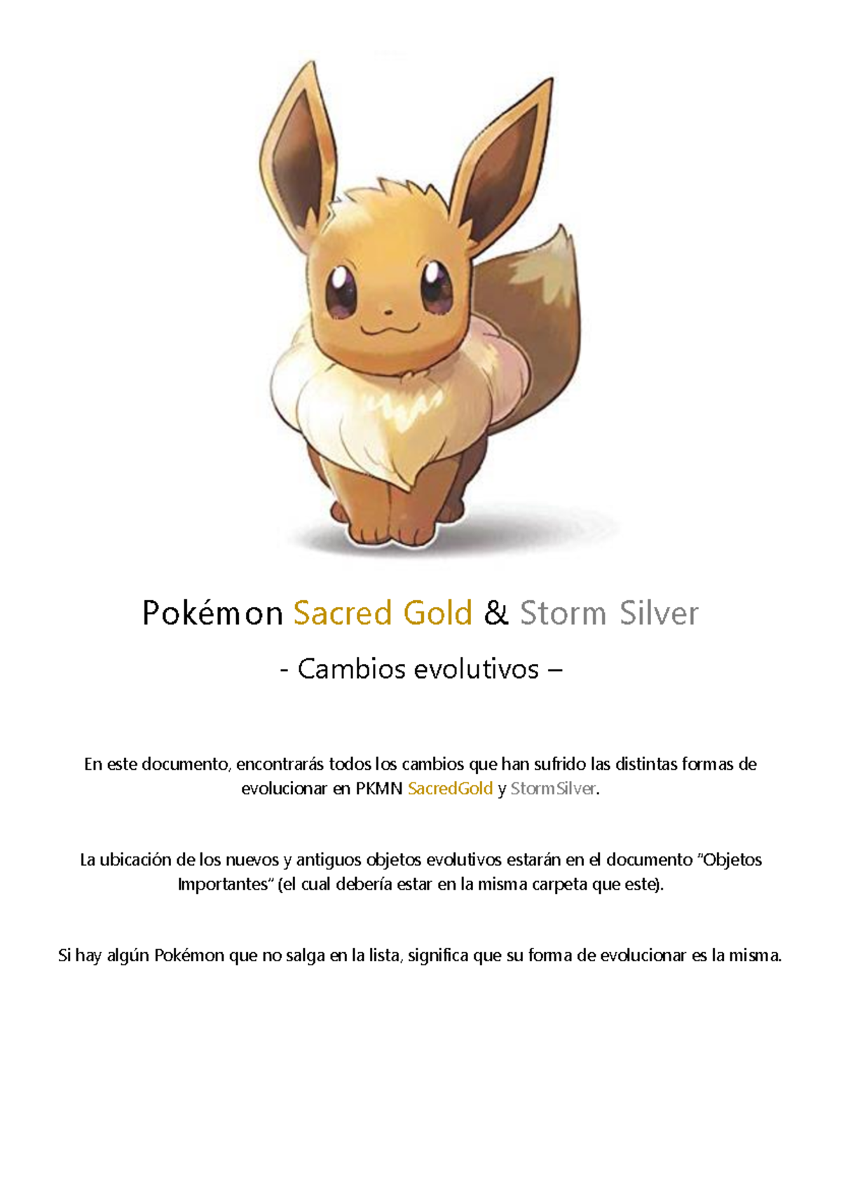 Pdfcoffee - Pokémon Sacred Gold & Storm Silver - Cambios evolutivos – En este documento, - Studocu