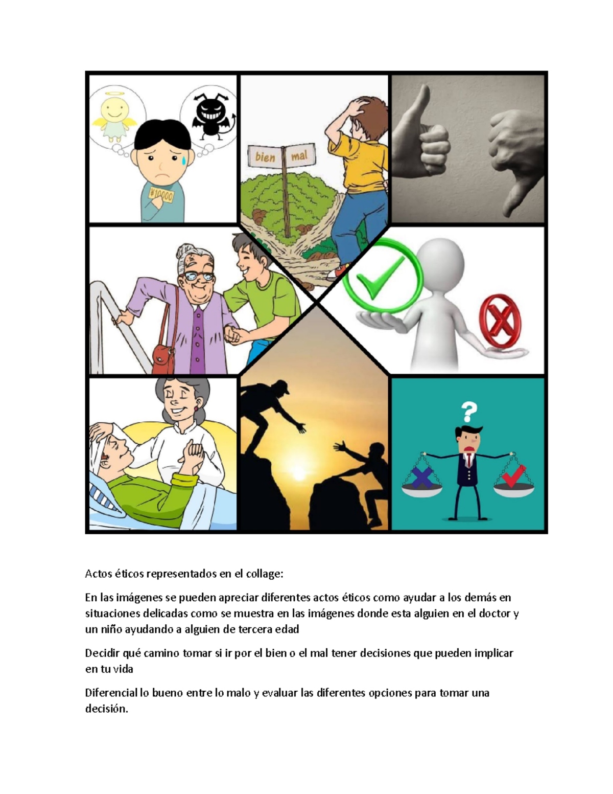 Evidencia conceptos - Actos éticos representados en el collage: En las imágenes se pueden ...
