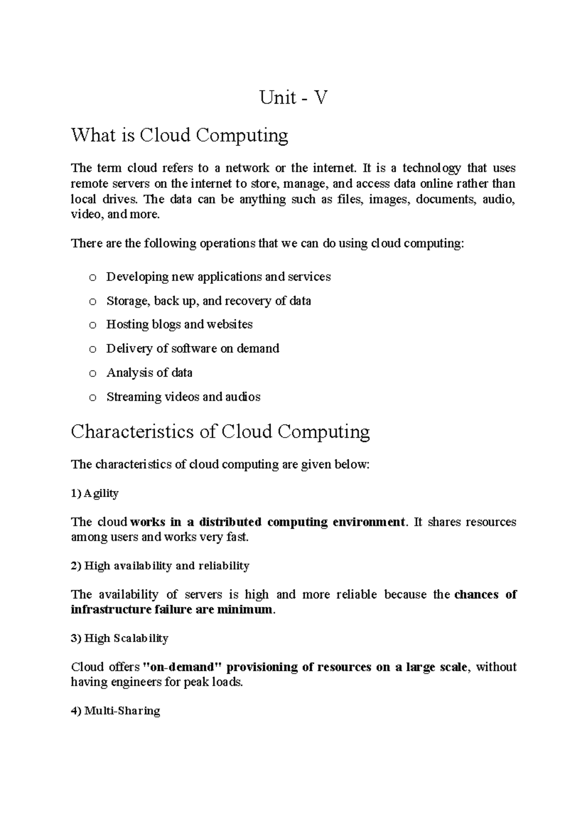 Unit 5 - MCA - Unit - V What is Cloud Computing The term cloud refers ...