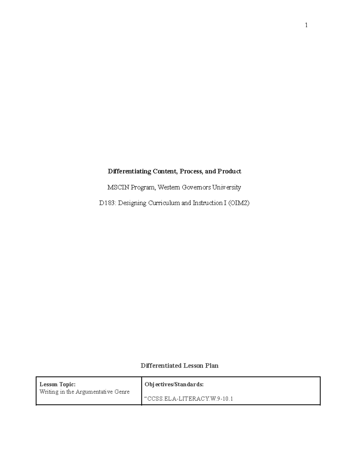 D187 Differentiated Instruction Task 3 - Differentiating Content ...