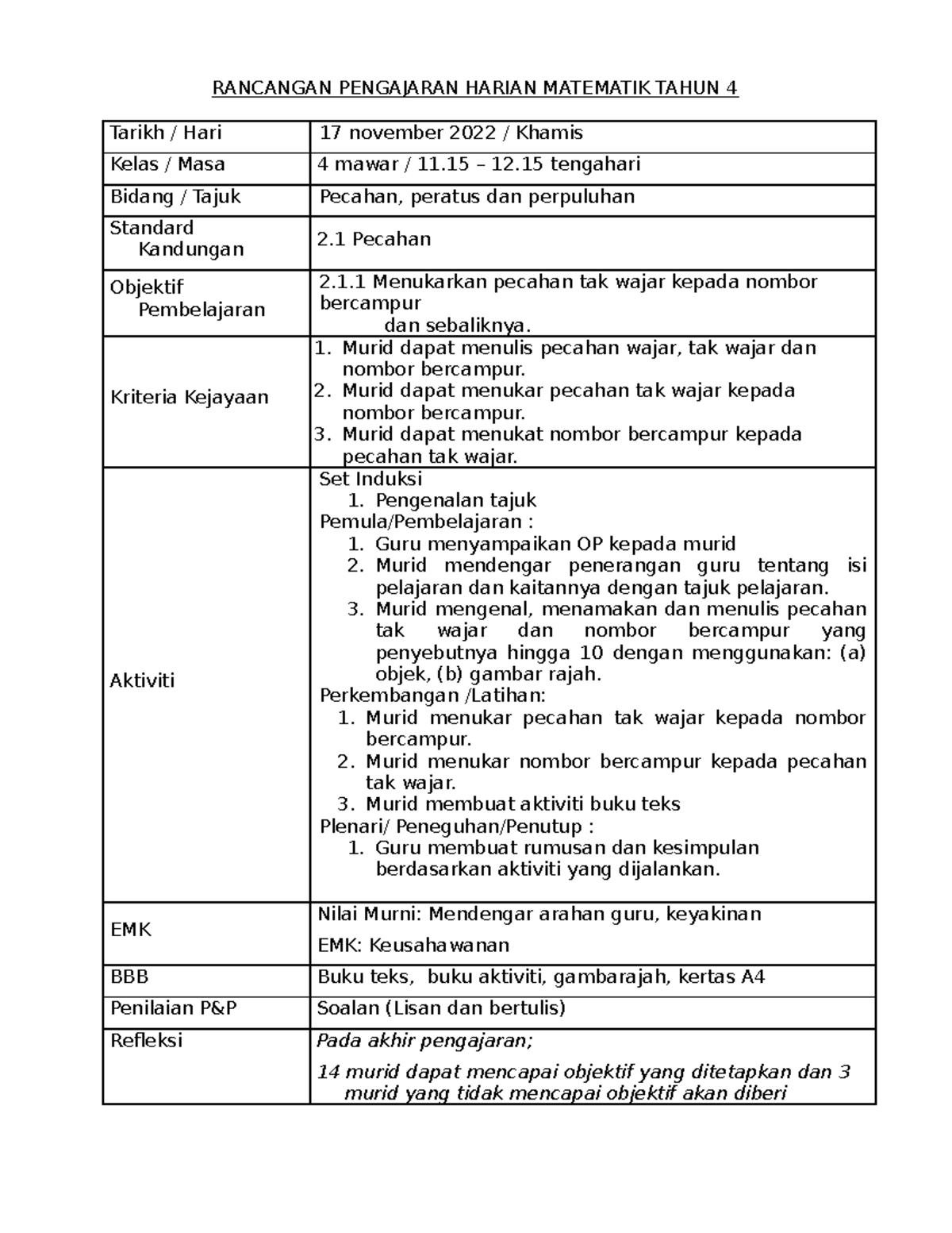 RPH TS25 MATH 4 Mawar - education is very important - RANCANGAN ...
