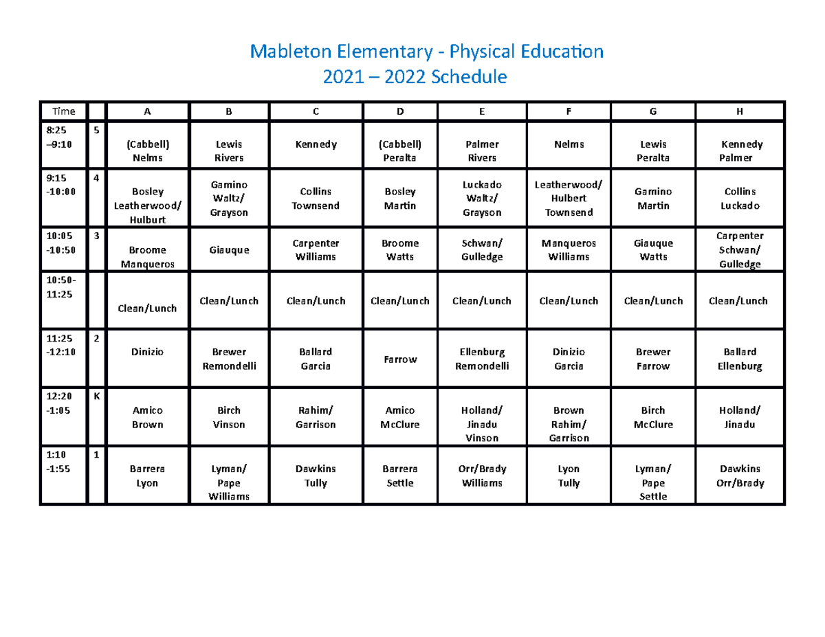 PE scheduled 2021-22 - Mableton Elementary - Physical Education 2021 ...