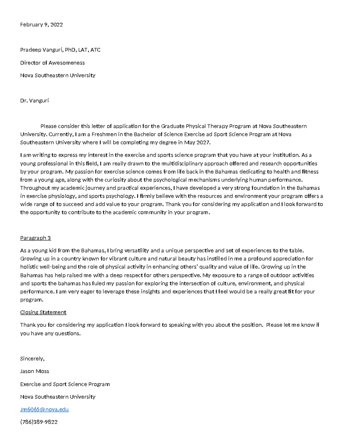 Cover letter - A very important assignment - February 9, 2022 Pradeep ...
