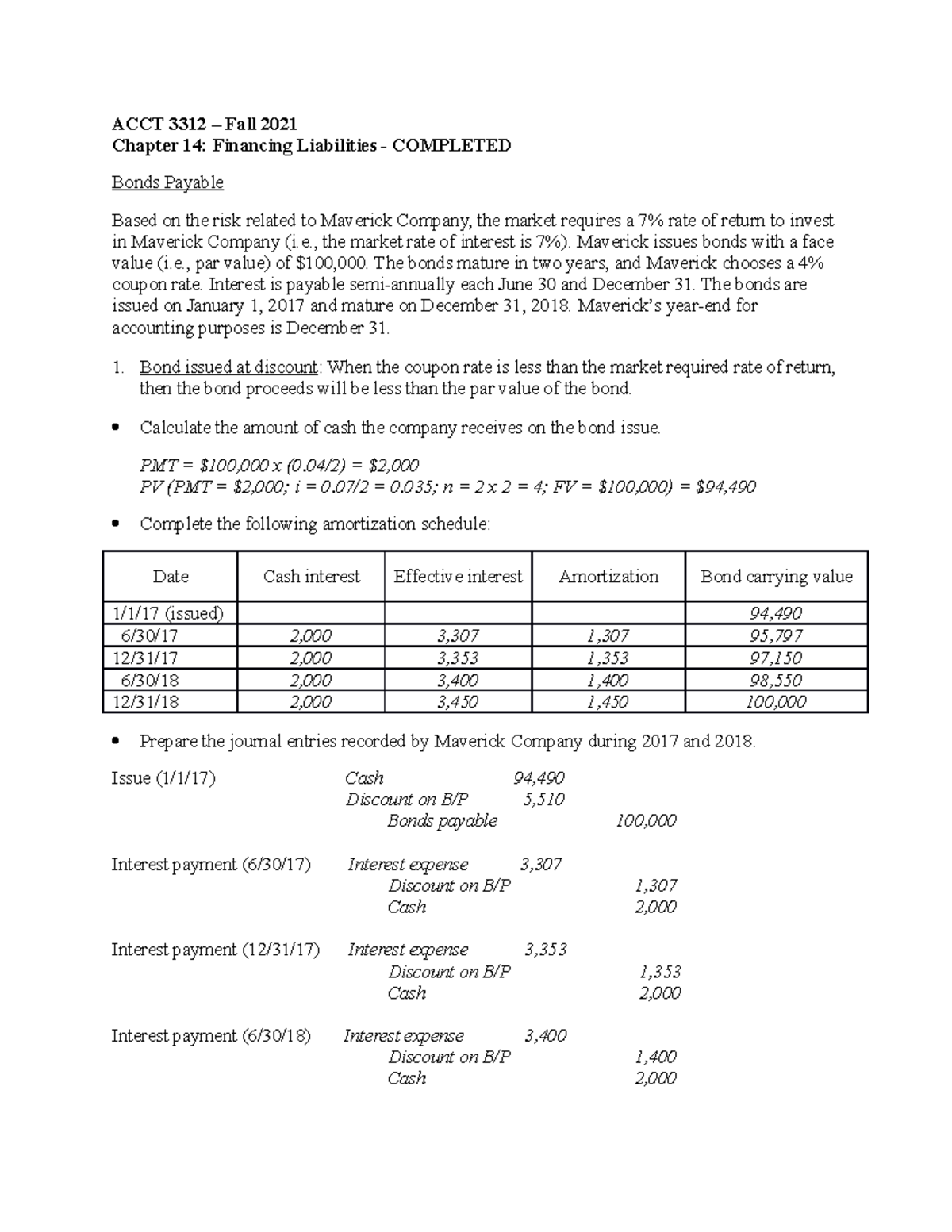 Chapter 14-Financing Liabilities 2021 - ACCT 3312 – Fall 2021 Chapter ...
