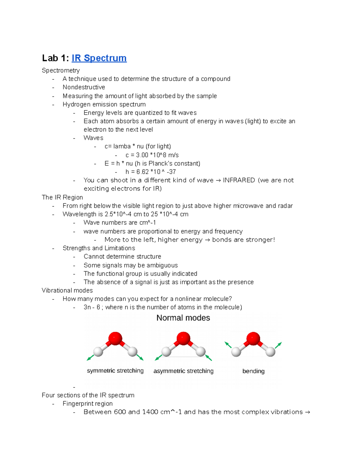 Chem 203L Notes - Dr. Cameron Pratt Spring 2023 - Lab 1: IR Spectrum ...
