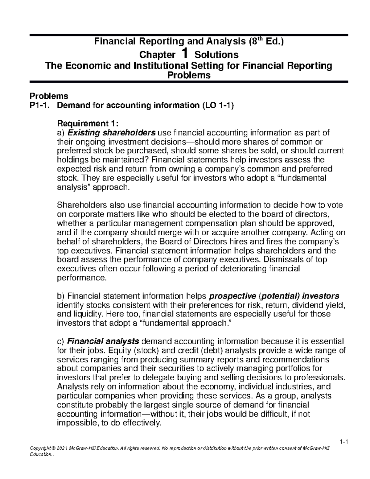 Revsine FRA 8e Chap001 SM Financial Reporting And Analysis 8th Ed revsine-fra-8e-chap001-sm-financial-reporting-and-analysis-8th-ed