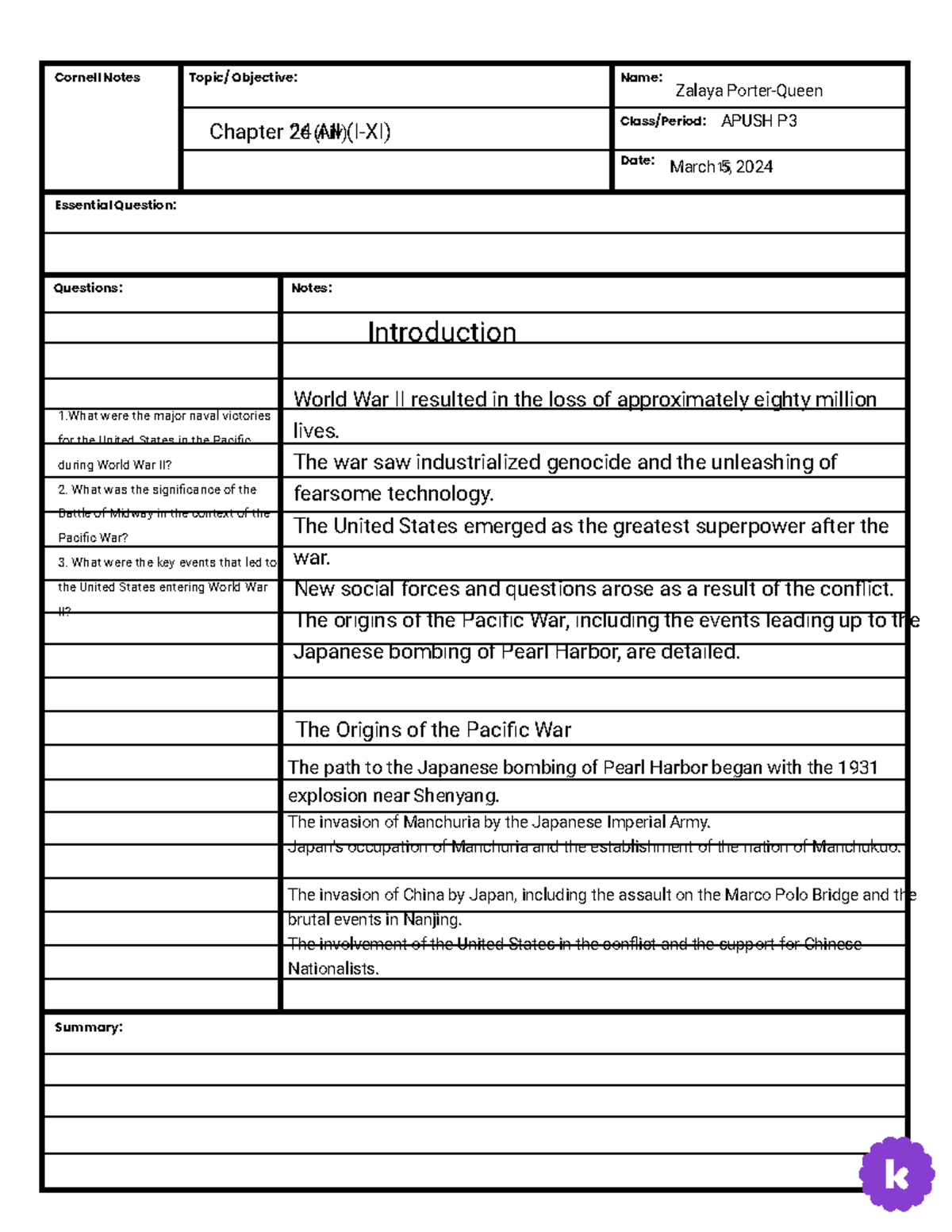 American yawp Ch 24 - Cornell Notes Topic/ Objective: Essential ...