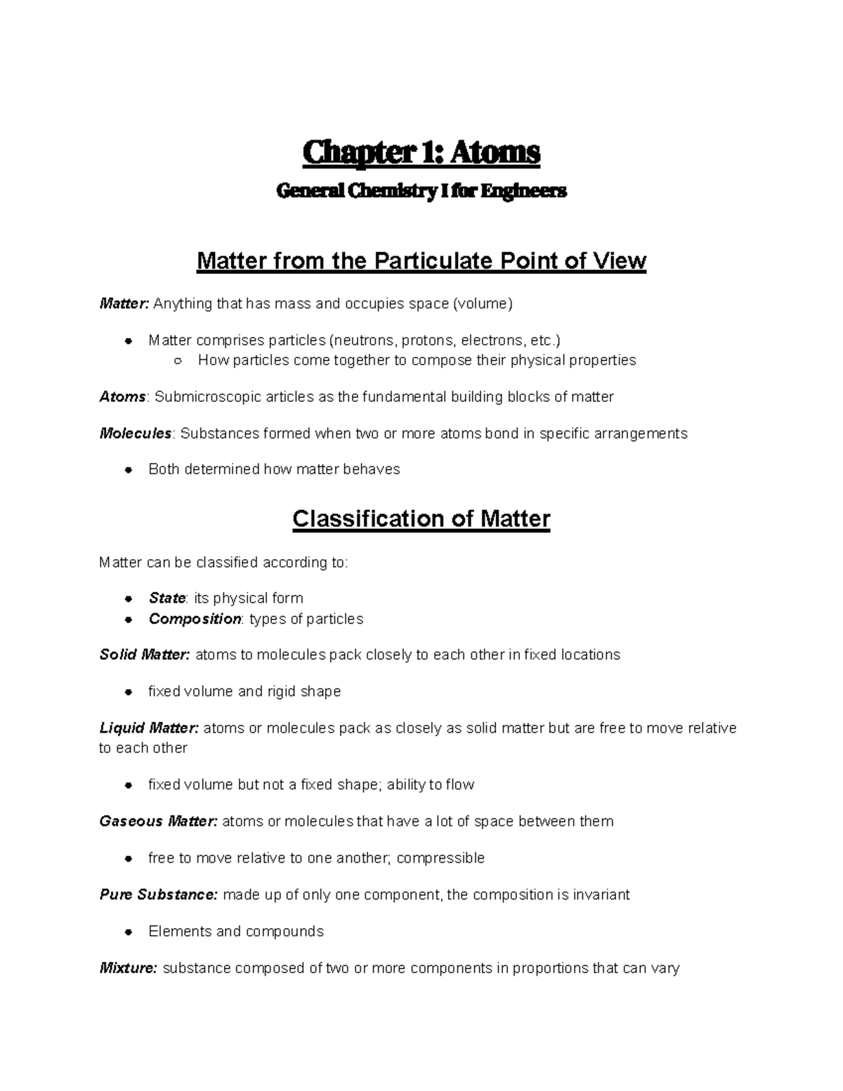 Chapter 1 Atoms - Chapter 1: Atoms General Chemistry I for Engineers ...