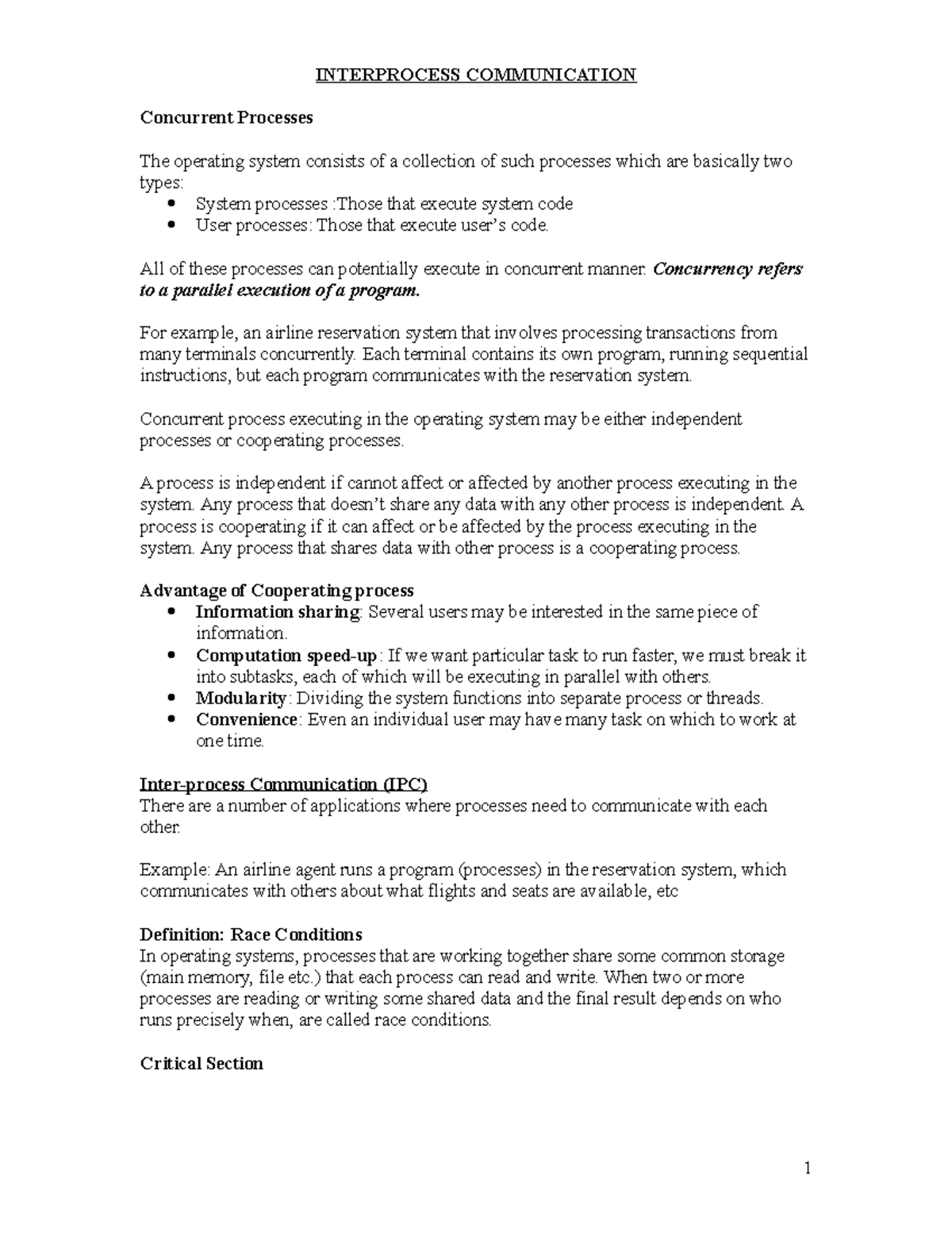 Interprocess Communication - INTERPROCESS COMMUNICATION Concurrent Processes The operating ...