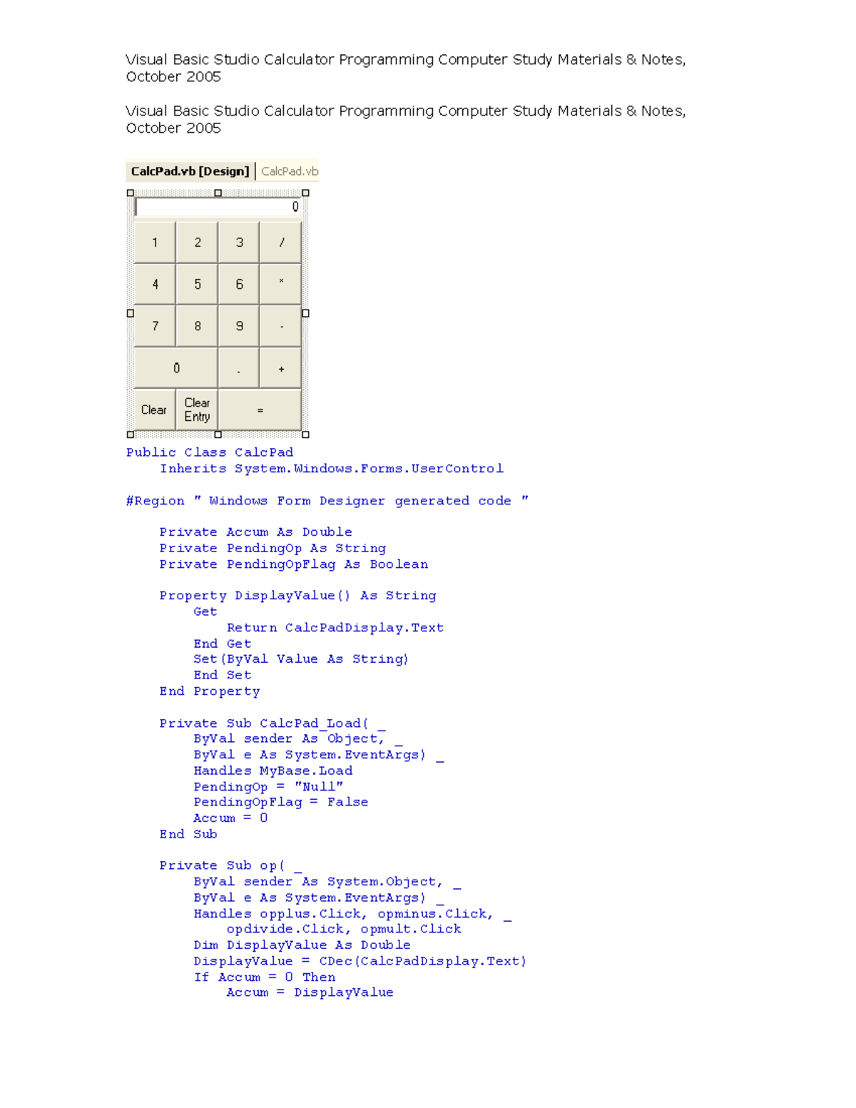 Visual Basic Studio Calculator Programming Computer Study Materials ...