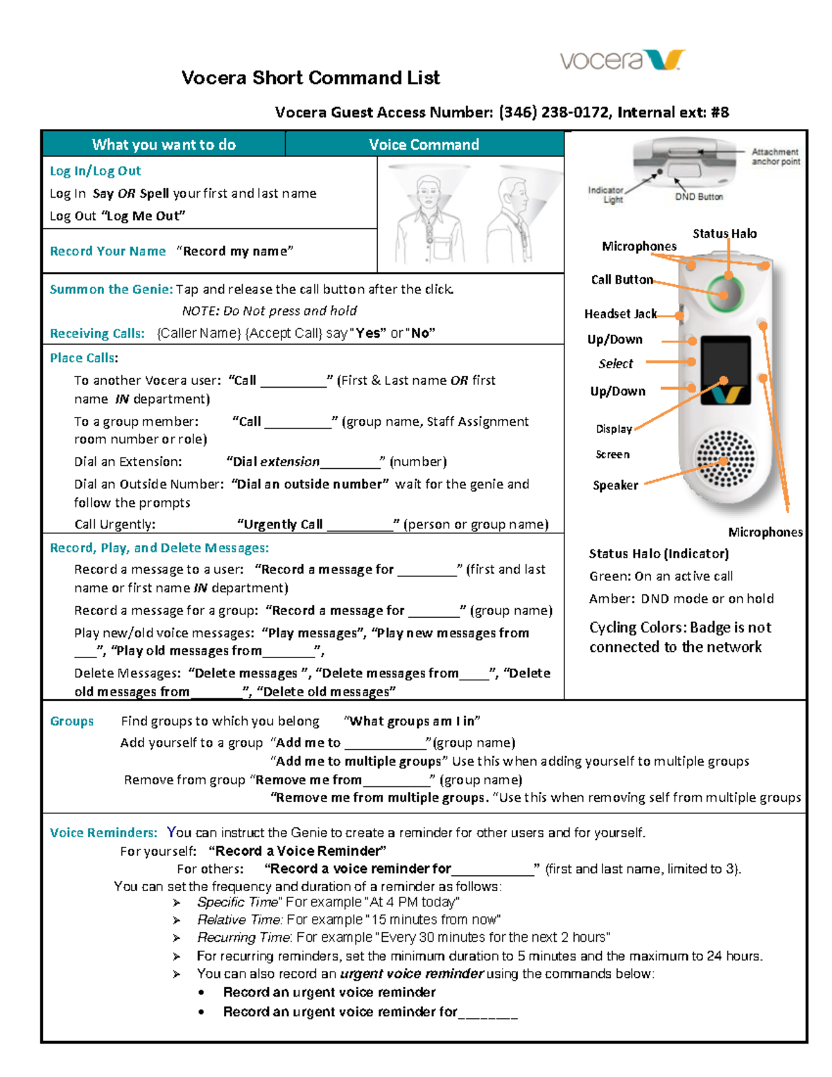Houston-Methodist Vocera Short Commands- 002 - Vocera Short Command ...