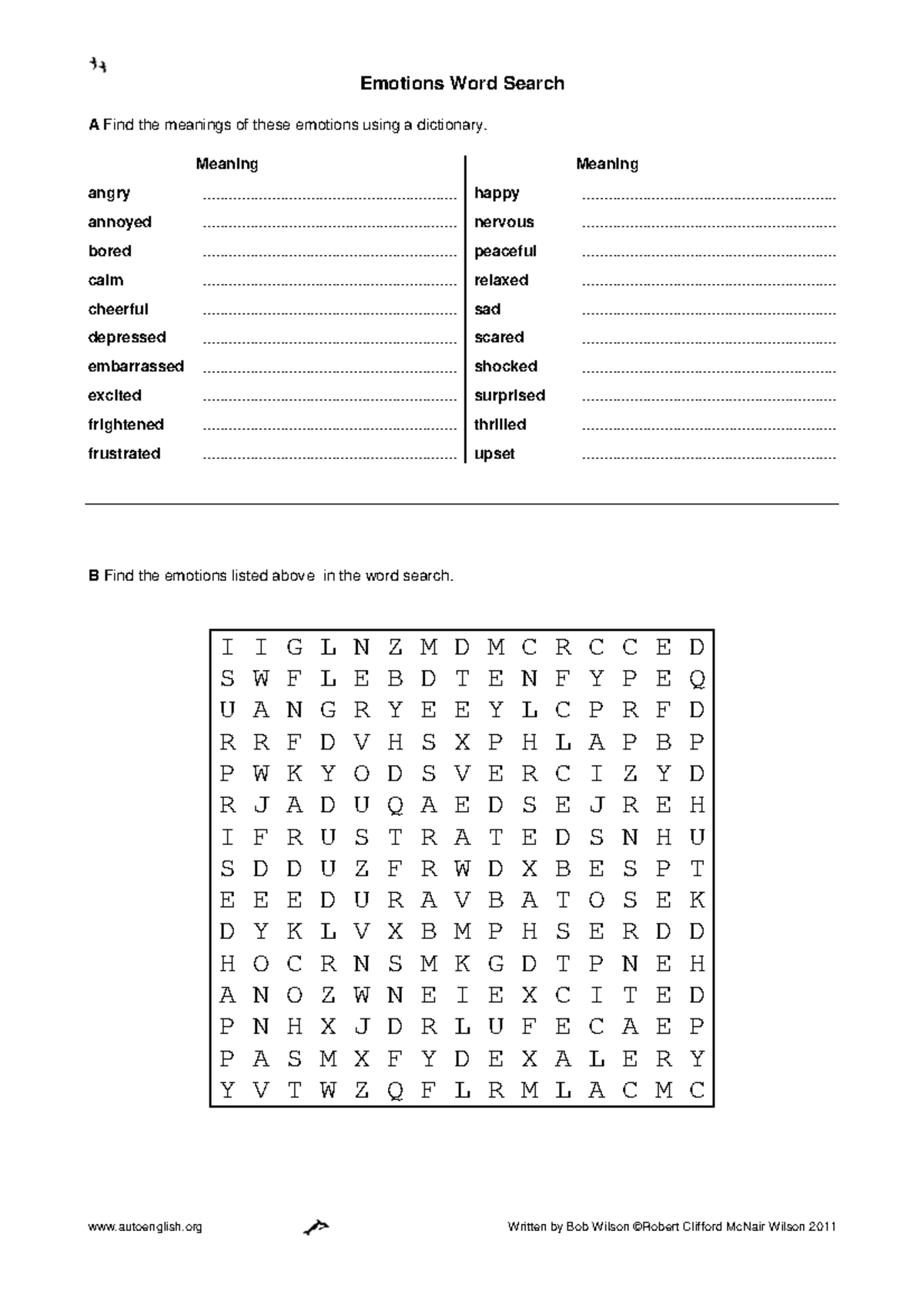 Emotions - autoenglish Written by Bob Wilson ©Robert Clifford McNair ...
