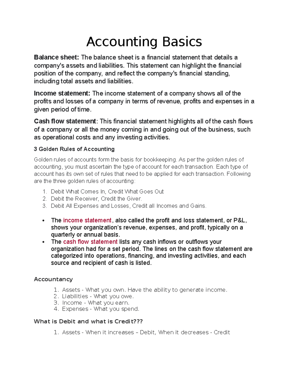 Accounting Basics - Accounting Basics Balance sheet: The balance sheet ...