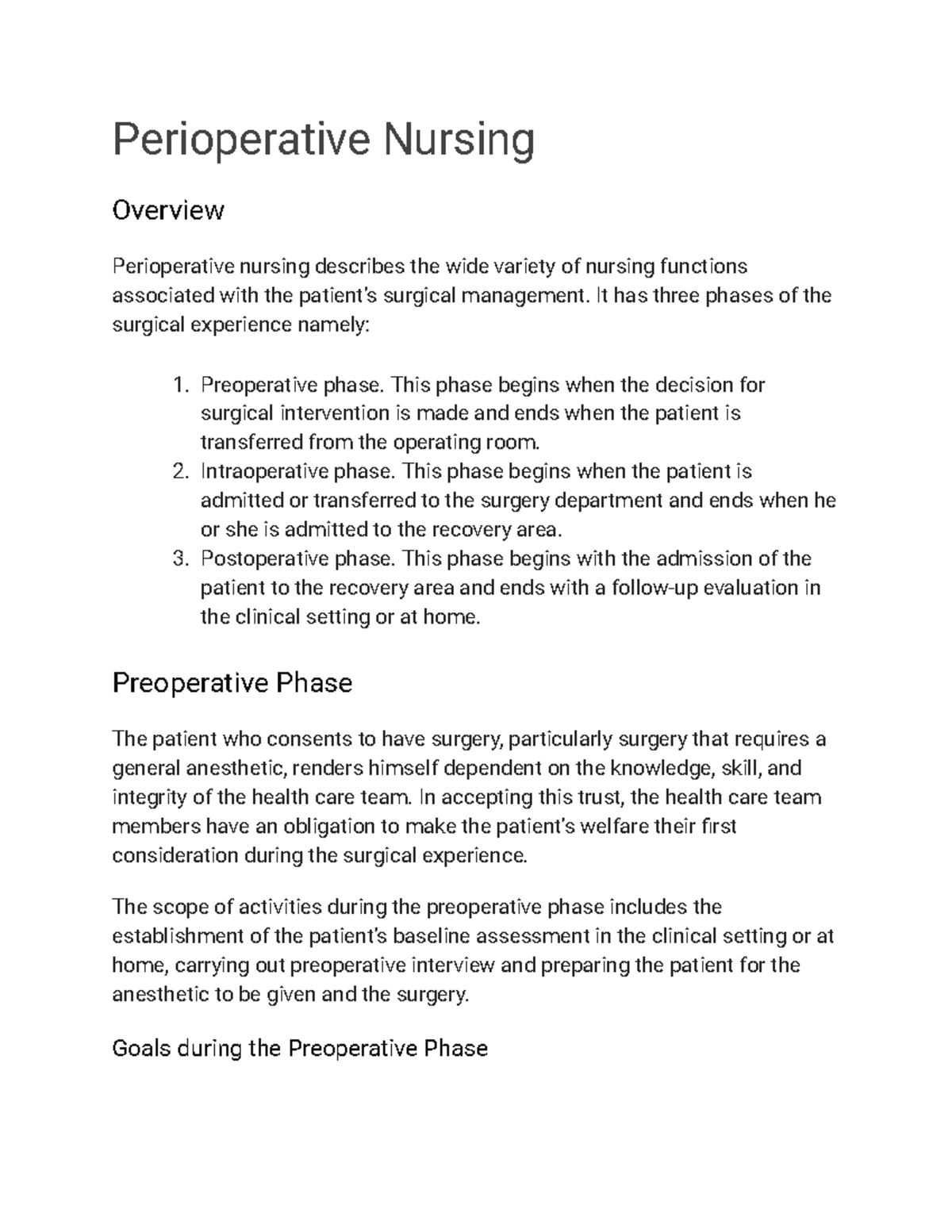 Perioperative Nursing - Perioperative Nursing Overview Perioperative ...