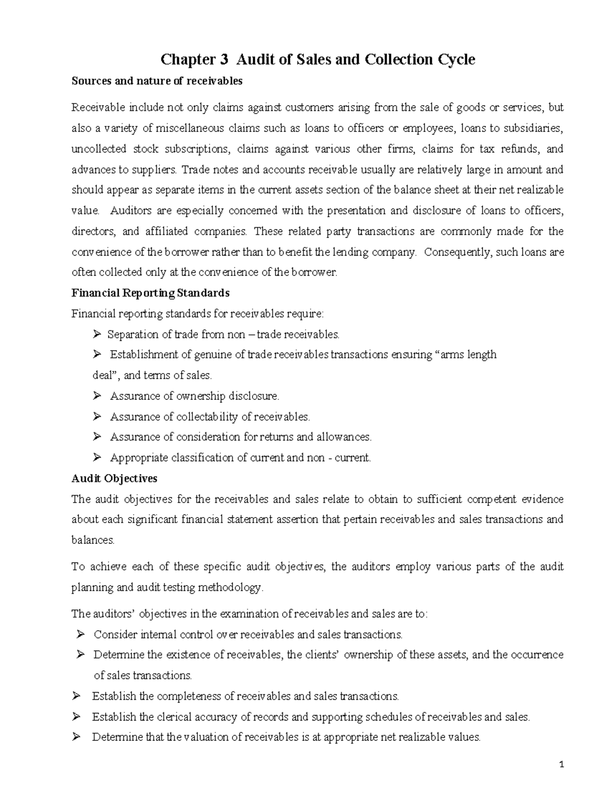 Chapter 3 Auditing for sales and recievables - Chapter 3 Audit of Sales ...