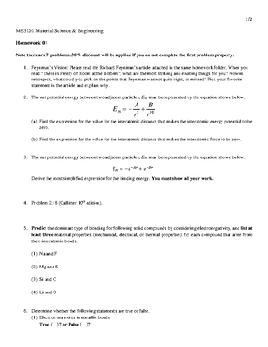 ME3101 HW 02 - Ch2 Worksheet - 1/ ME3101 Material Science & Engineering ...