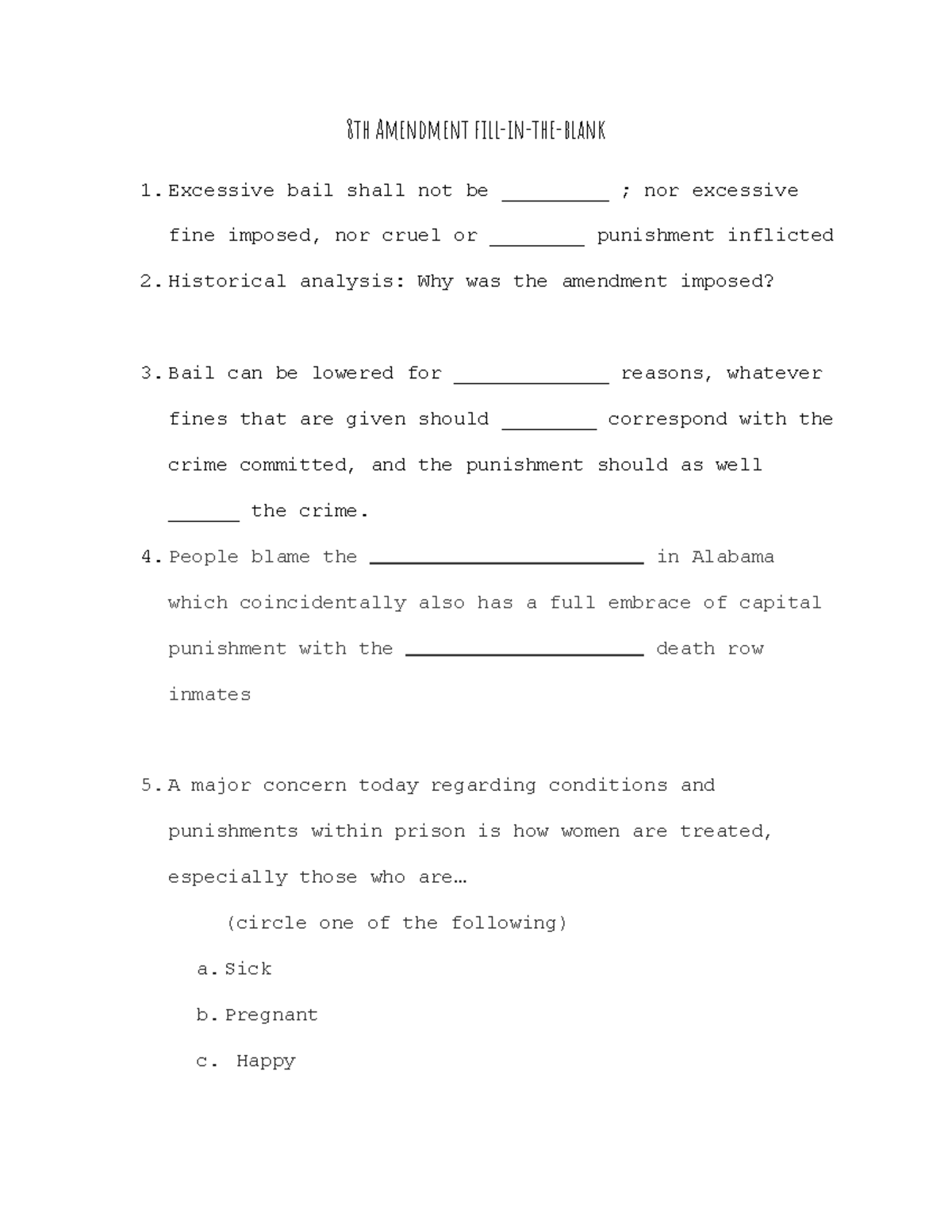 8th amendment fill in the blank - 8th Amendment fill-in-the-blank 1 ...