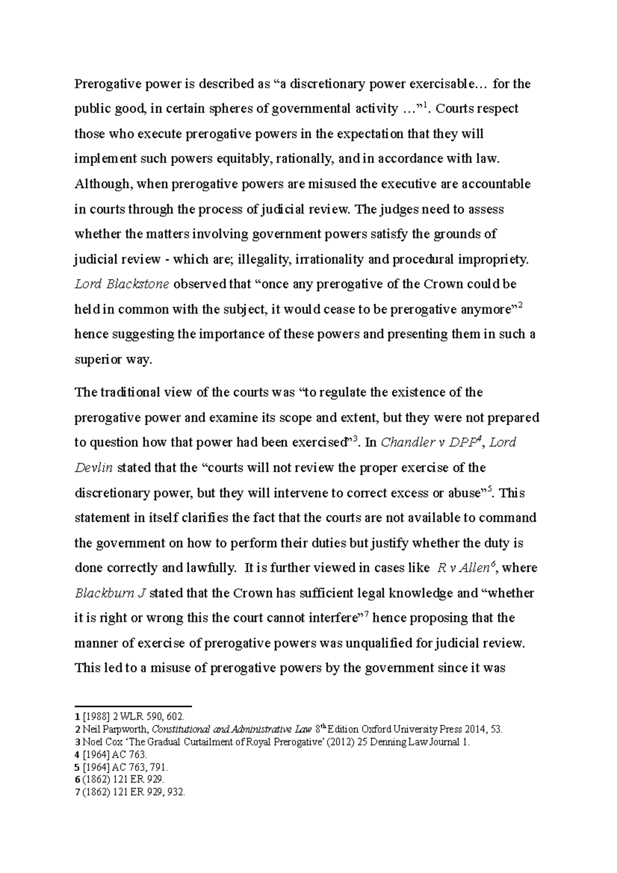 Constitutional and Administrative Law Essay on Prerogative Powers ...