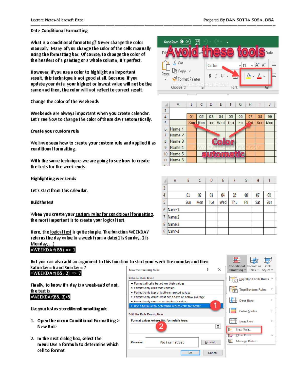 Lecture Notes Date Conditional Formatting Lecture Notes Microsoft Excel Prepared By Dan Sotta