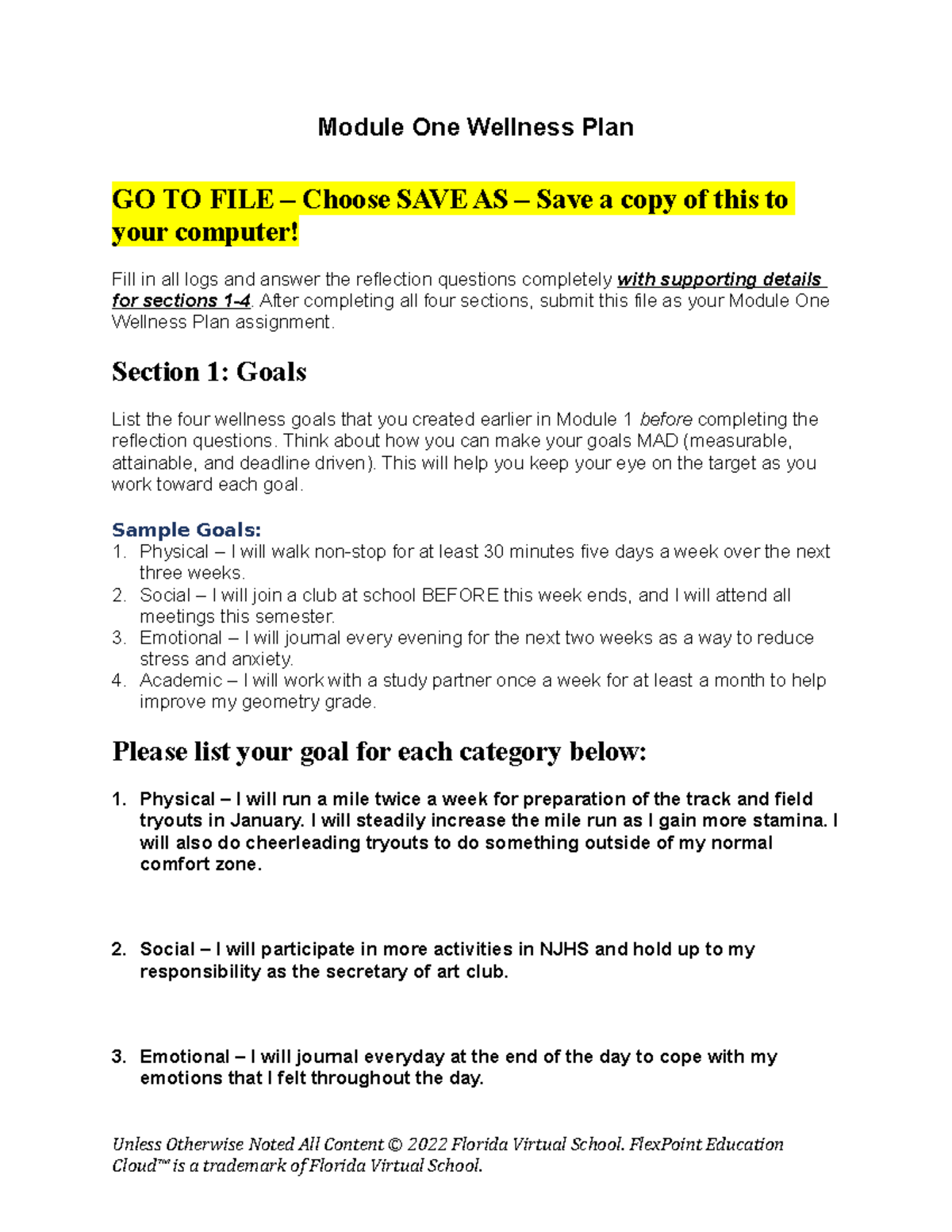 Module one wellness plan (2) - Module One Wellness Plan GO TO FILE ...
