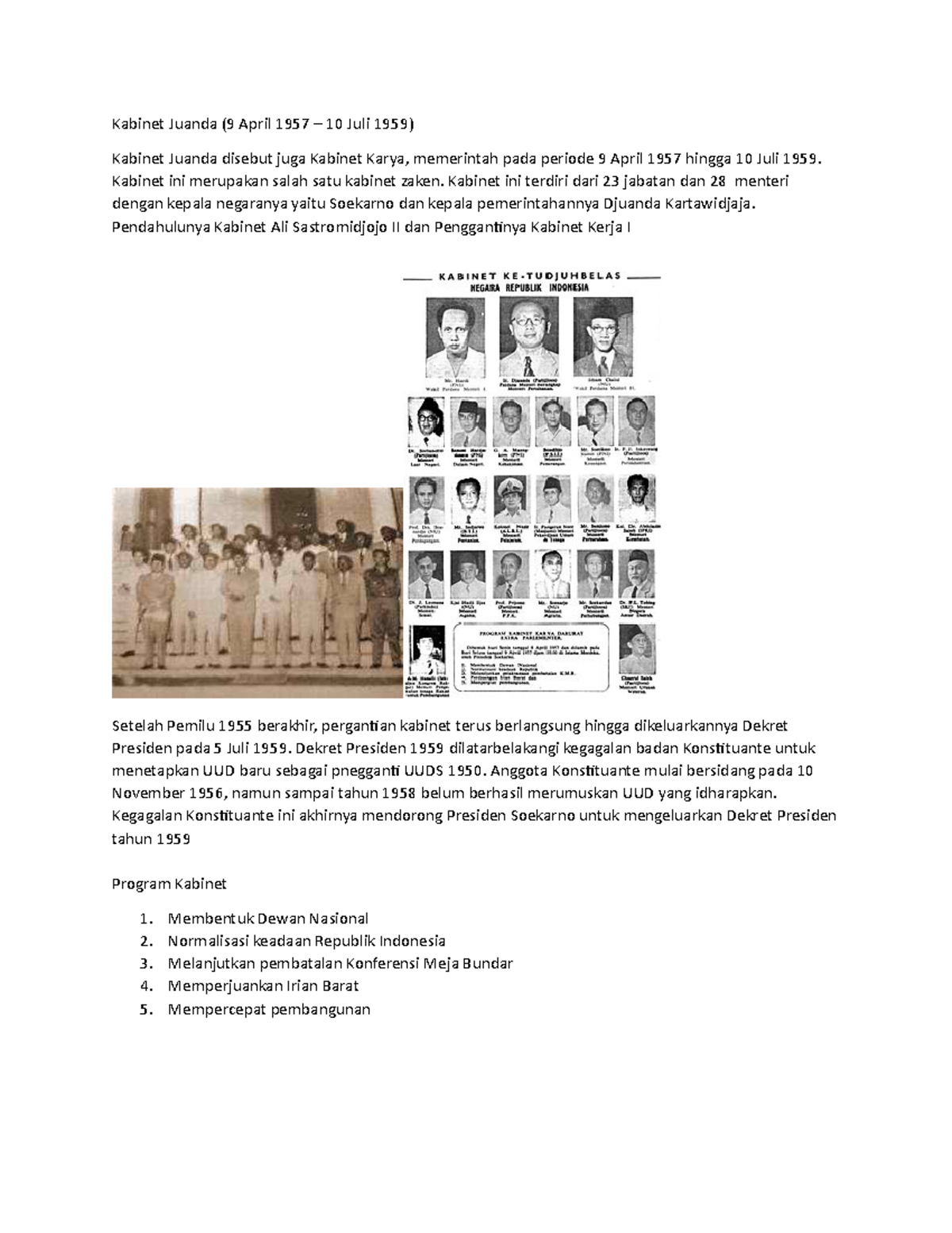Kabinet Juanda 1957 - 1959 - Kabinet Juanda (9 April 1957 – 10 Juli ...