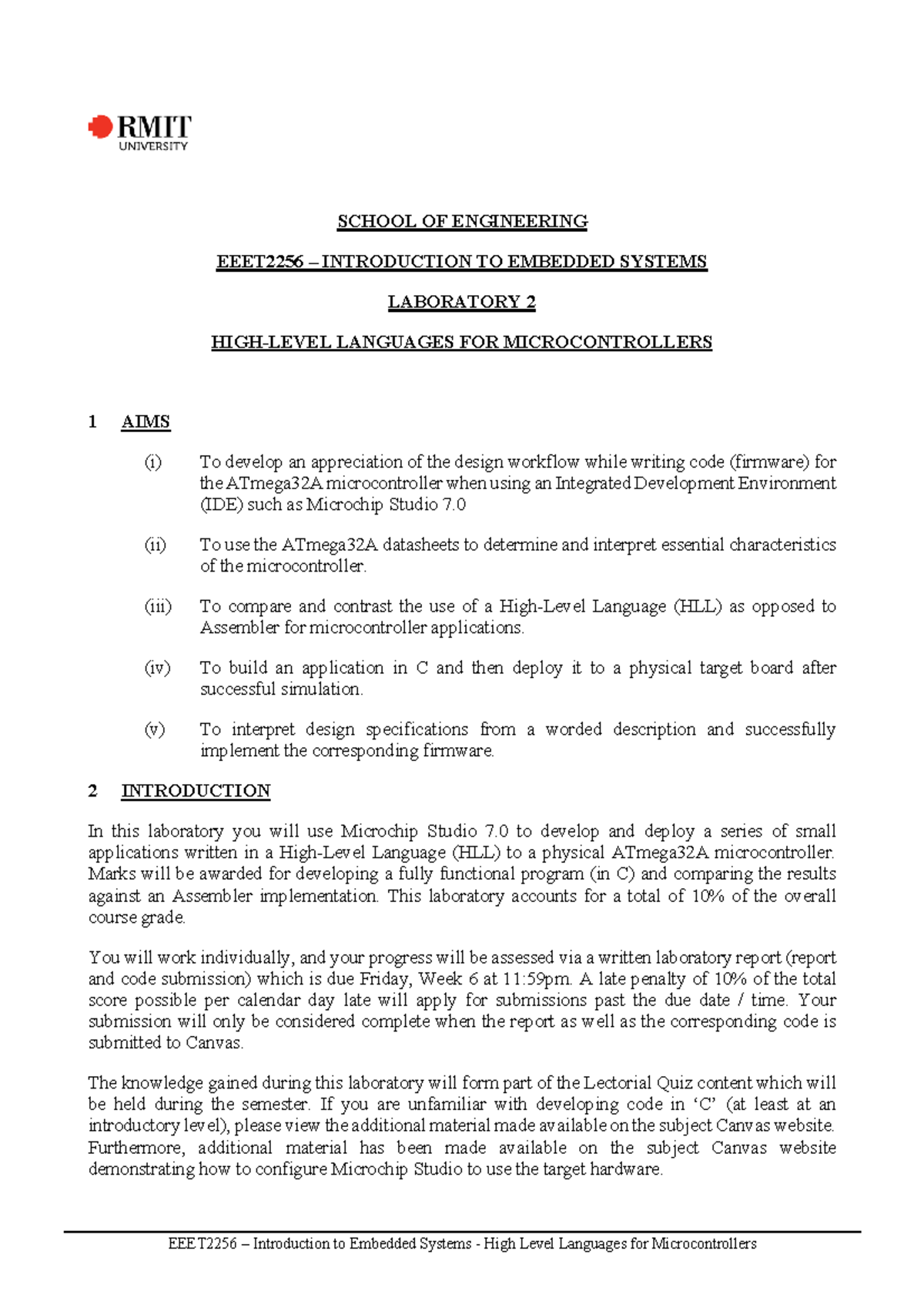 EEET2256 Laboratory 2 - EEET2109 Tute1-1 - SCHOOL OF ENGINEERING EEET2256 – INTRODUCTION TO ...