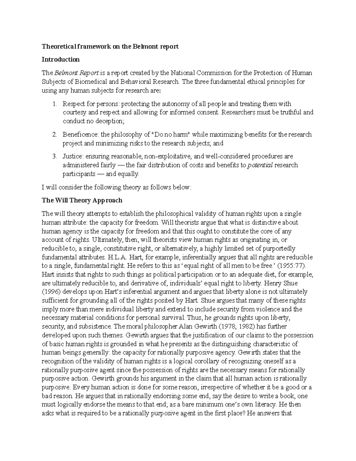 Theoretical framework on the Belmont report - Theoretical framework on ...