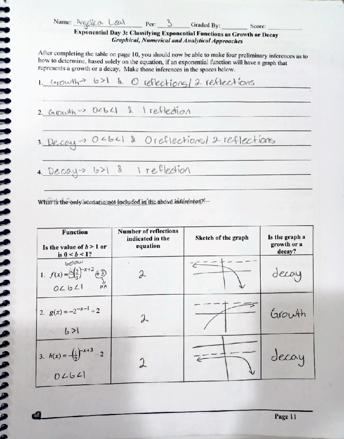 Exp Day 3 Notes - Name: AgeNco Leal Per Graded By: Score: Exponential ...